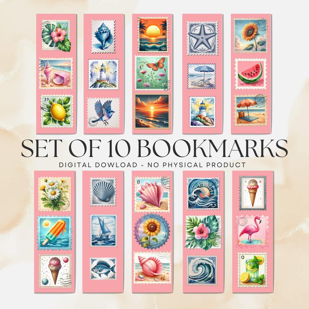Summer Fun Postage Stamps V2, 10 Printable Designs (PDF and PNG ...