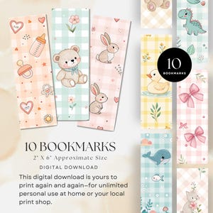 Gingham Baby Nursery, Set of 10 Bookmarks, Book Lover Gift (PDF and PNG ...