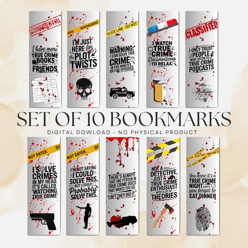 True Crime Bookmarks: Book Lover DIY Gift (digital Download, PNG and ...