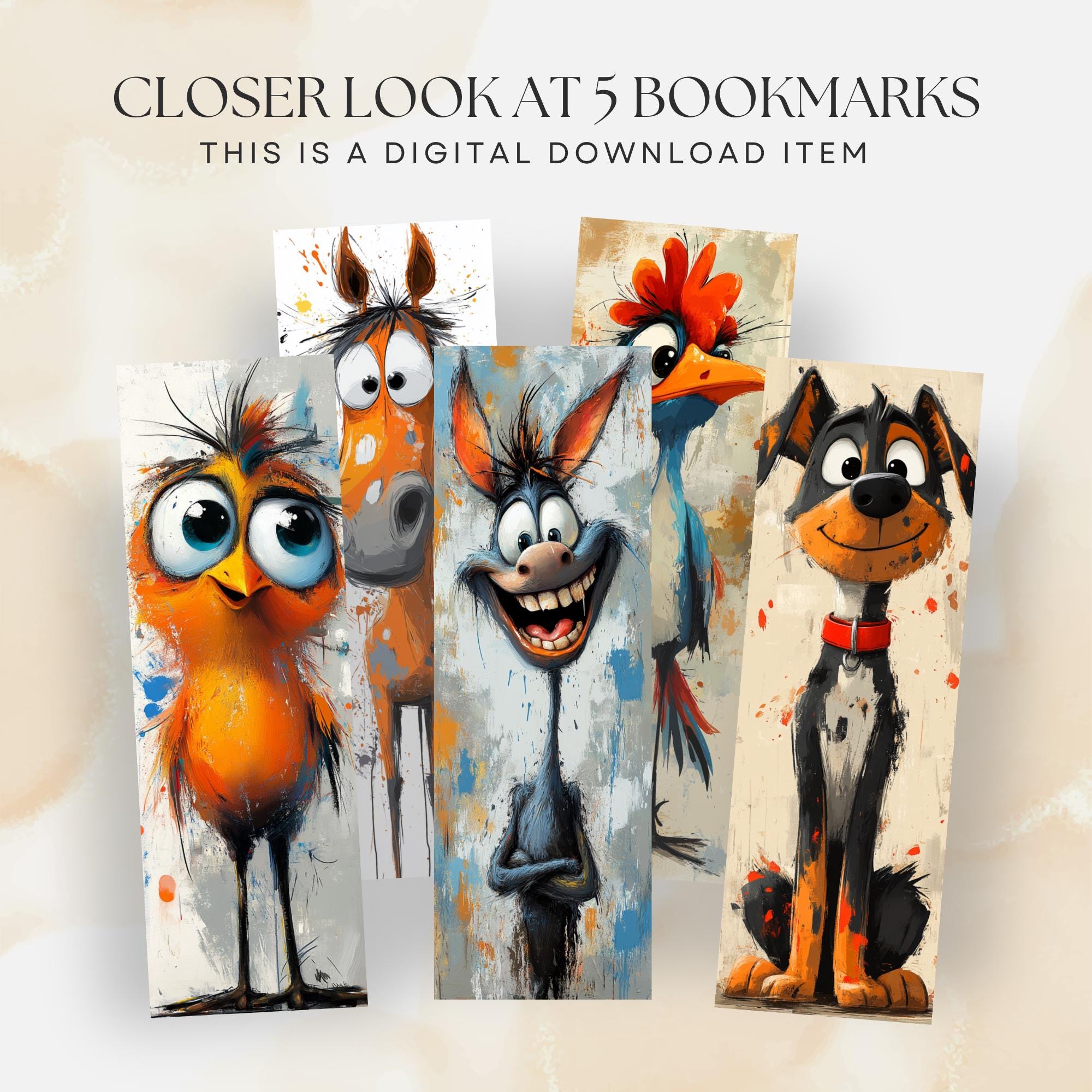 Crazy Animals Bookmarks: Printable DIY Gift (PDF and PNG Download, 10 ...