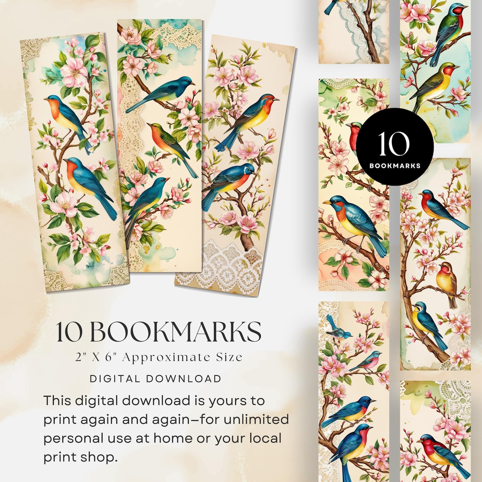 Vintage Birds Bookmarks: Printable DIY Gift, Book Lover (digital ...