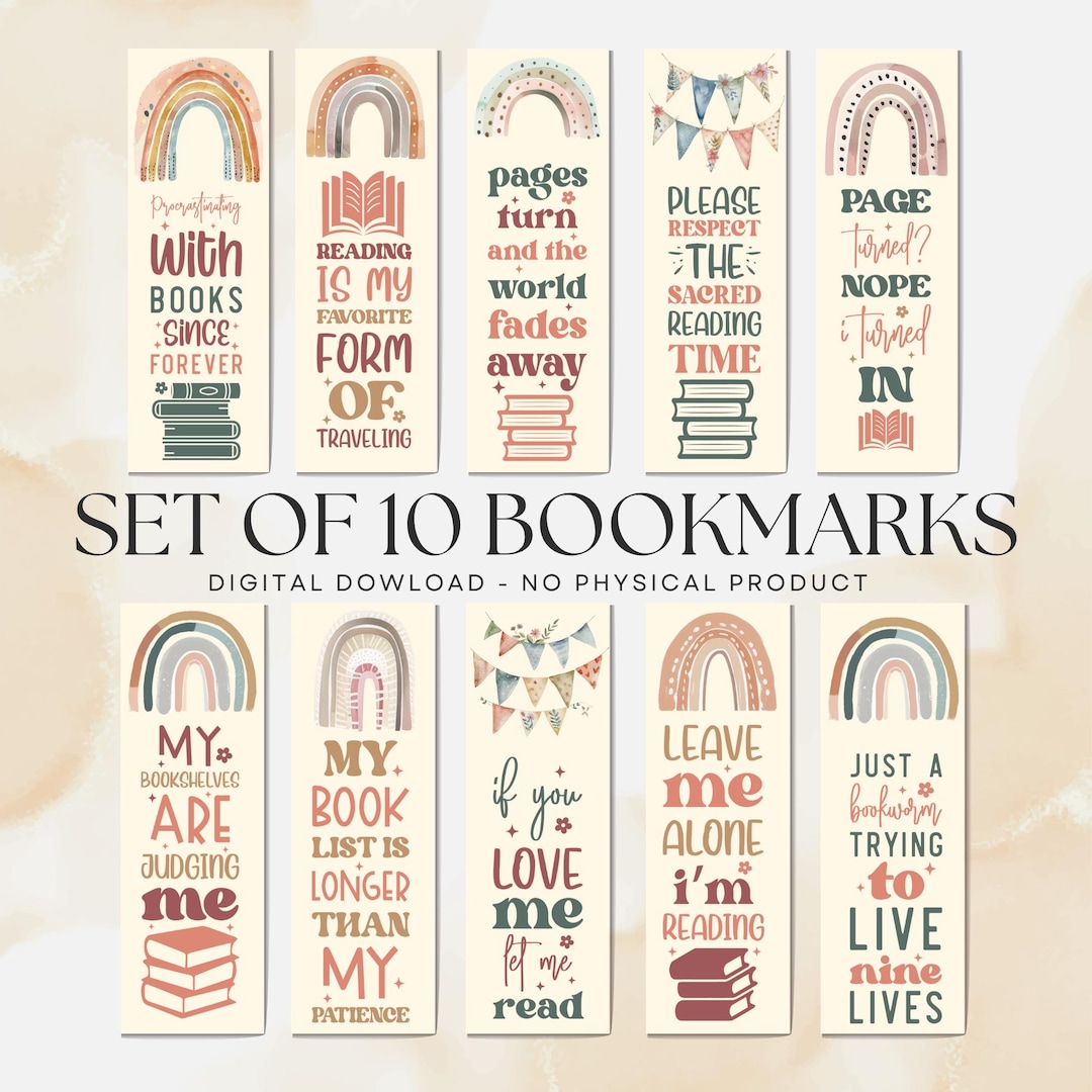 Rainbow Boho Bookmarks Printable DIY Book Lover Gift (PDF and PNG ...