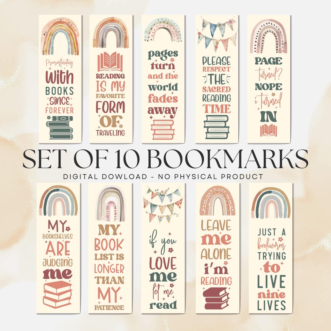 Rainbow Boho Bookmarks Printable DIY Book Lover Gift (PDF and PNG ...
