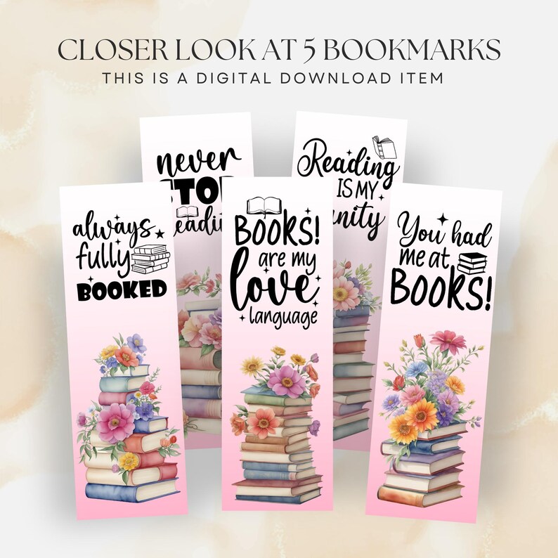 Floral Bookmarks: Pink Stacked Bookmarks (digital Download, PDF and PNG ...