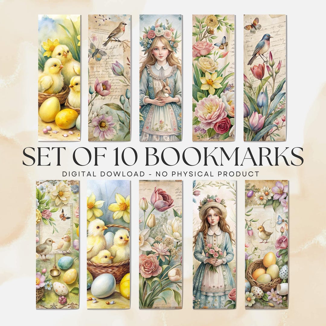 Springtime Easter V2 Bookmark Designs, Set of 10 DIY (PDF and PNG ...