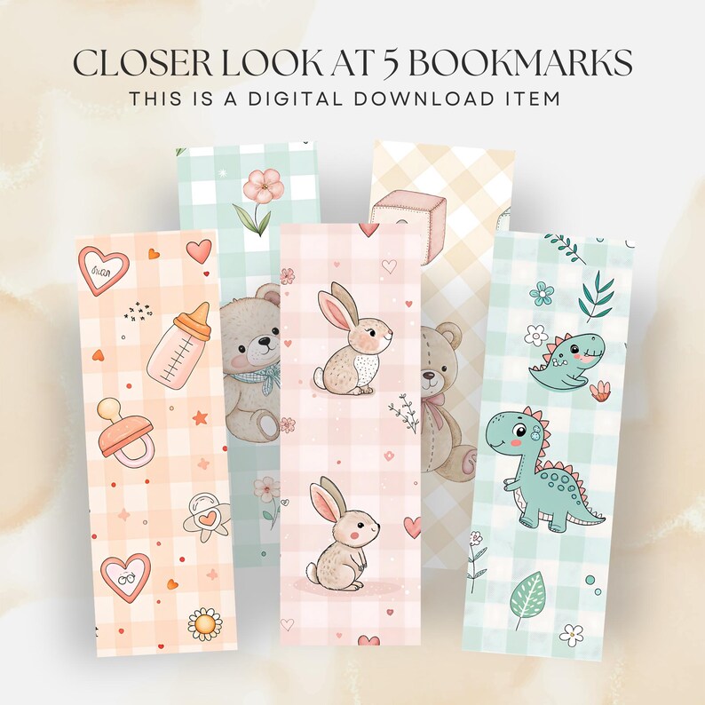 Gingham Baby Nursery, Set of 10 Bookmarks, Book Lover Gift (PDF and PNG ...
