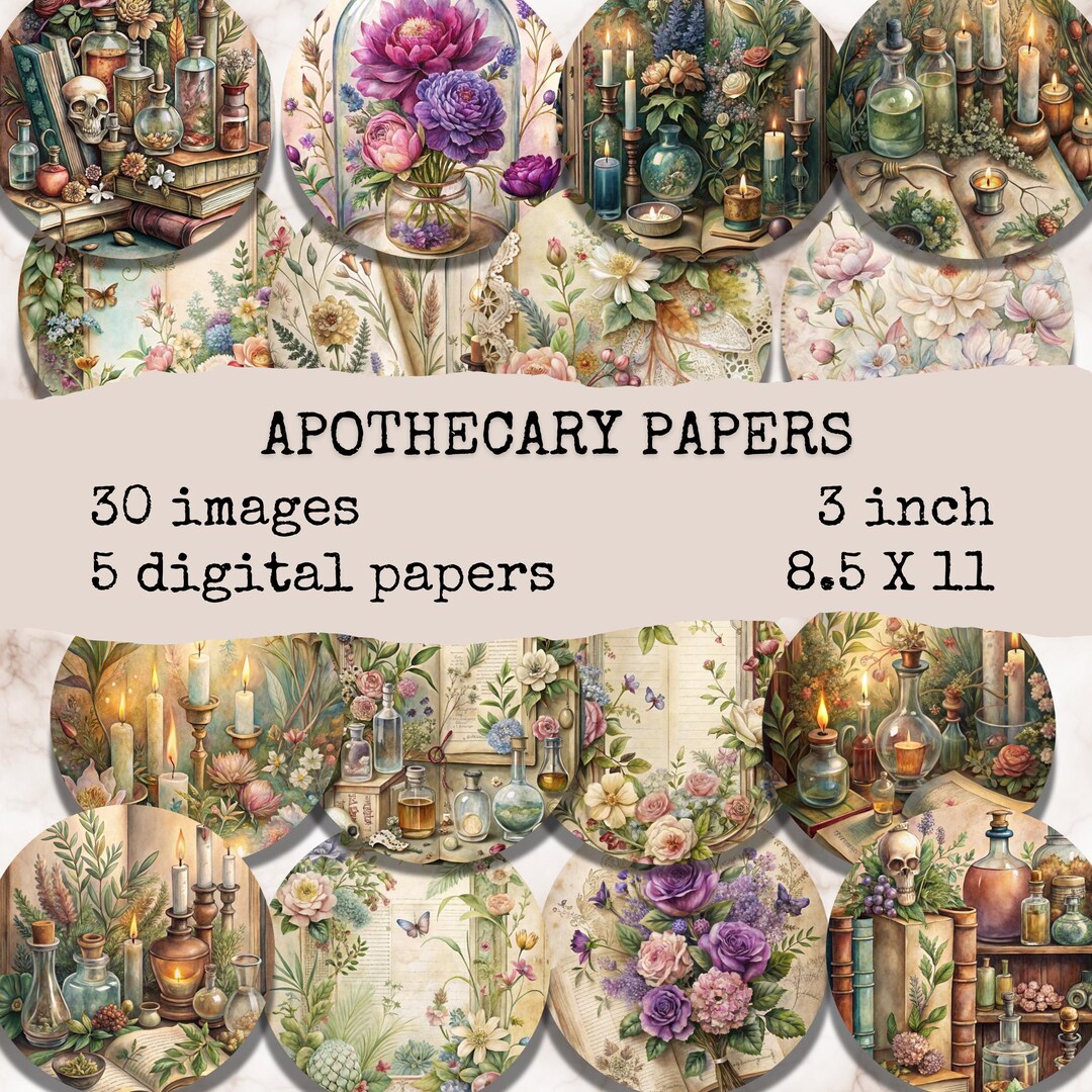 Apothecary Printable Junk Journal 3 Inch Circles, Ephemera ...