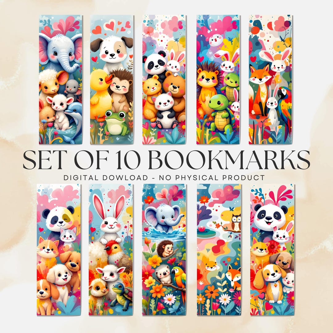 Nursery Animal Bookmarks: Printable Book Lover Gift (PDF and PNG ...