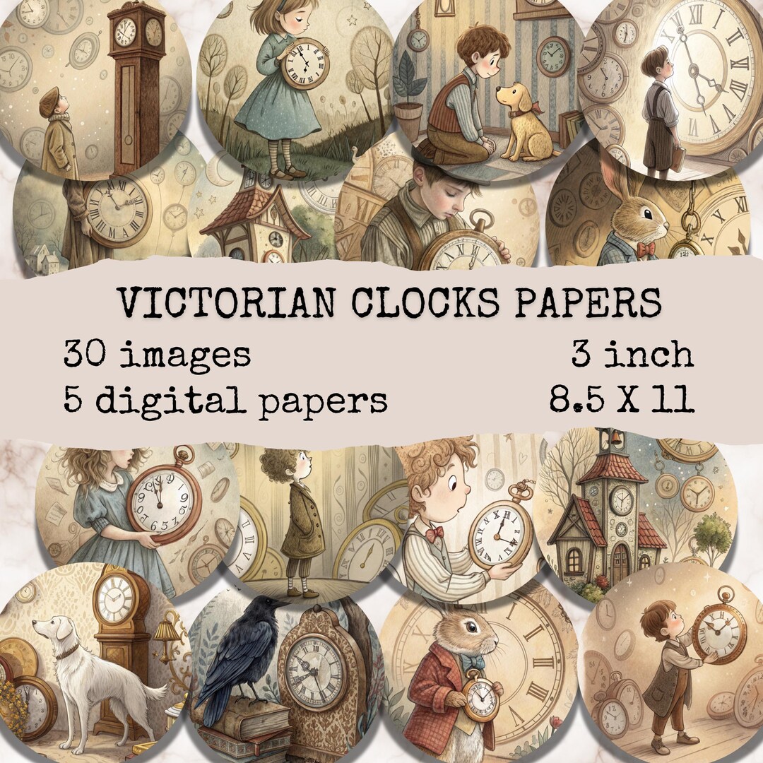 Victorian Clocks Printable Junk Journal 3 Inch Circles, Ephemera ...