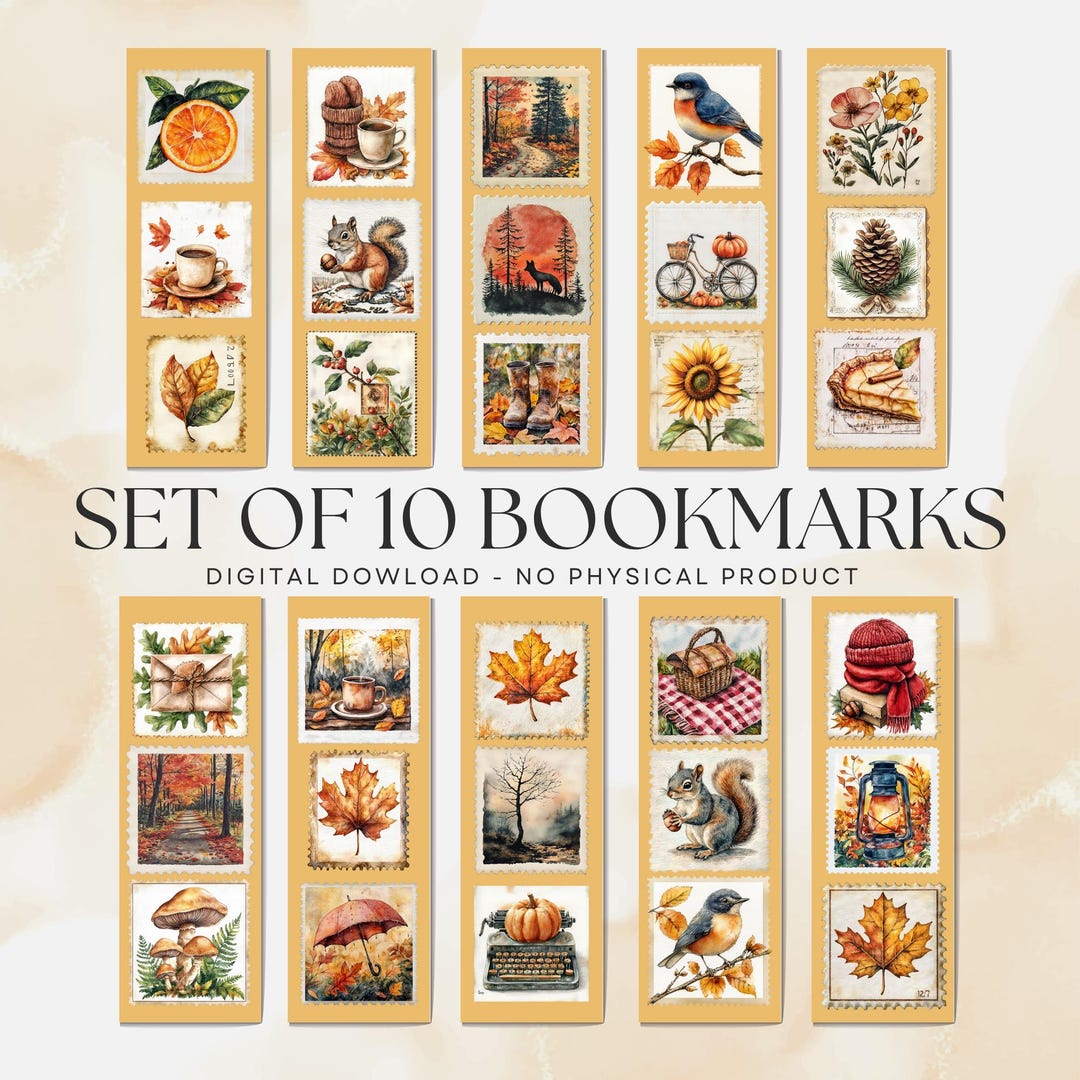 Fall Autumn Bookmarks: Postage Stamp Designs (digital Download PDF) - Etsy