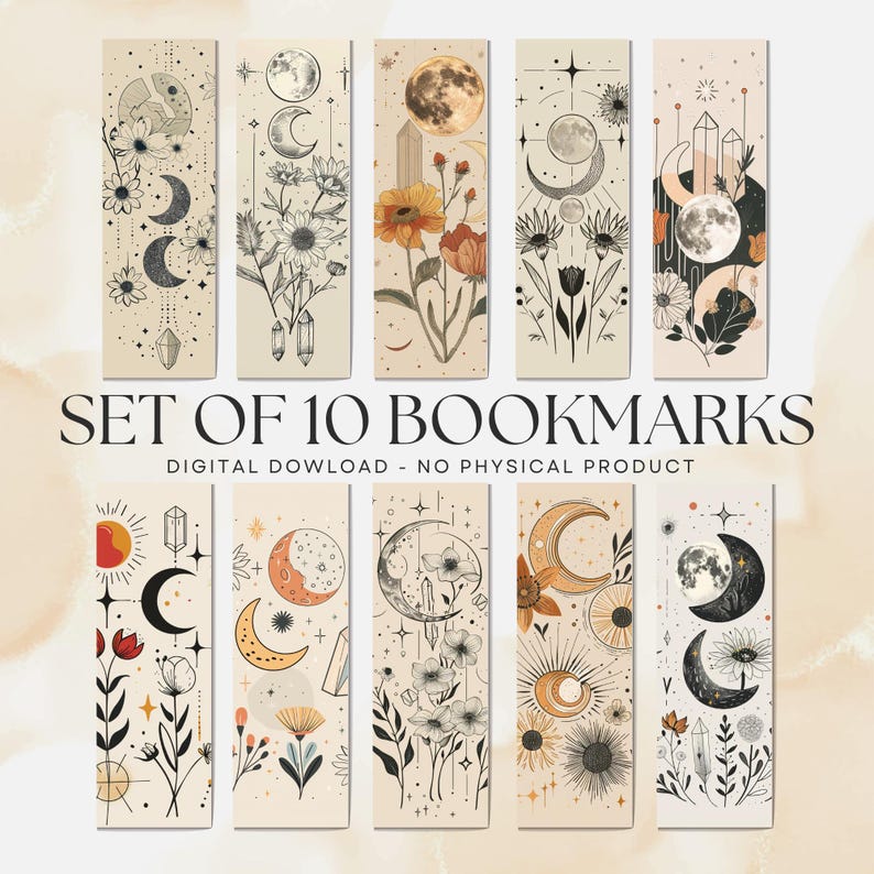 Celestial Moon Bookmarks Printable Book Lover Gift V1 (PDF and PNG ...