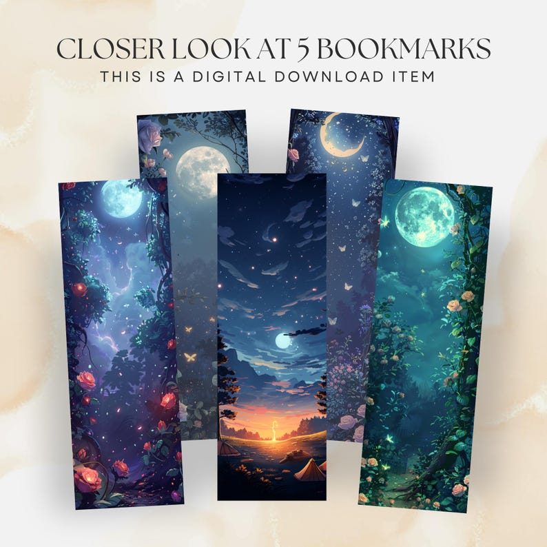 Moon & Waterfall Bookmarks: Printable DIY Gift (digital Download, PDF ...