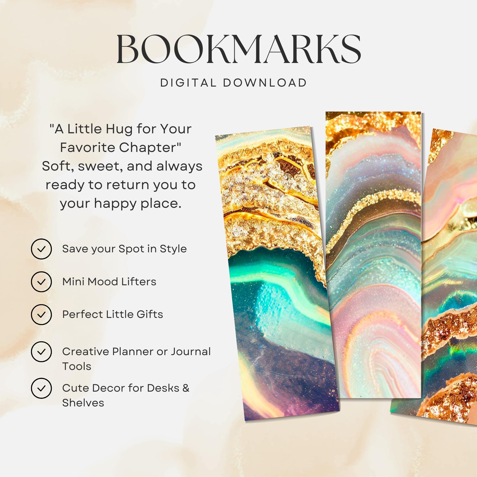 Geode Bookmarks: Printable Book Lover Gift (PDF and PNG Download, 10 ...