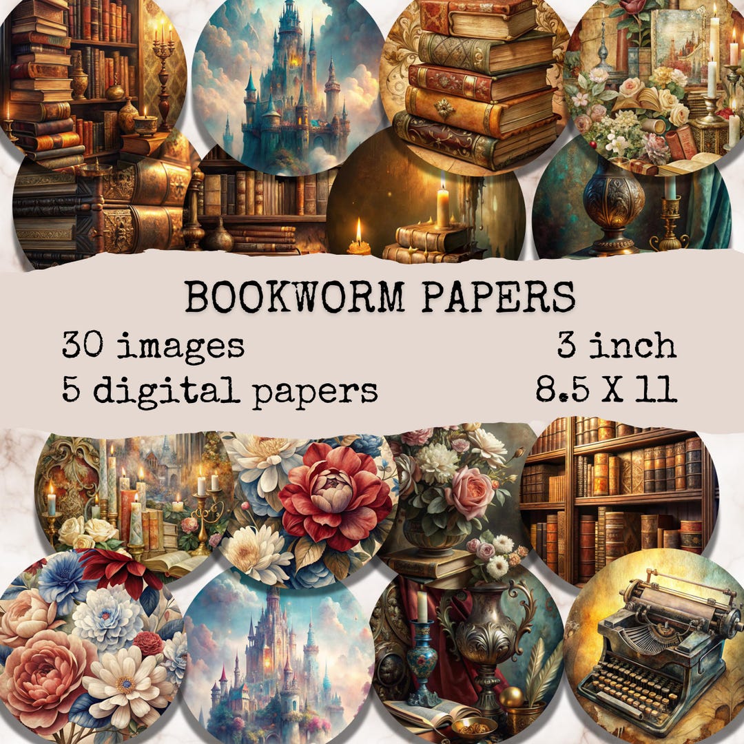 Bookworm Printable Junk Journal 3 Inch Circles, Ephemera ...