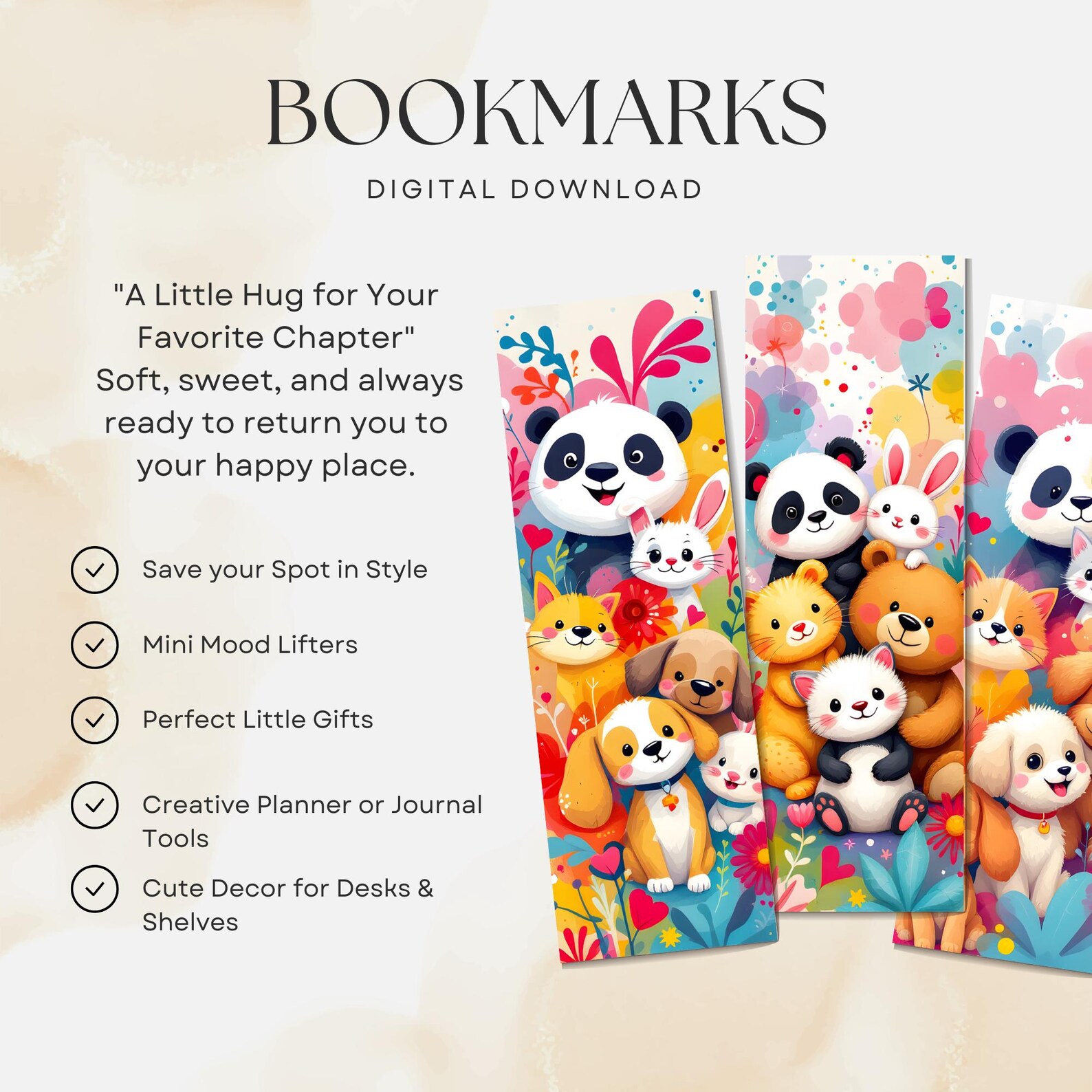 Nursery Animal Bookmarks: Printable Book Lover Gift (PDF and PNG ...