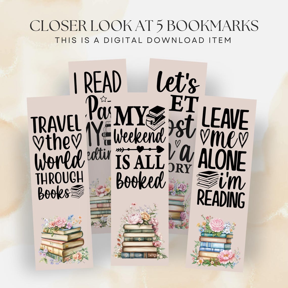 Floral Bookmarks: Stacked Books Design, DIY Gift (PDF and PNG Download ...