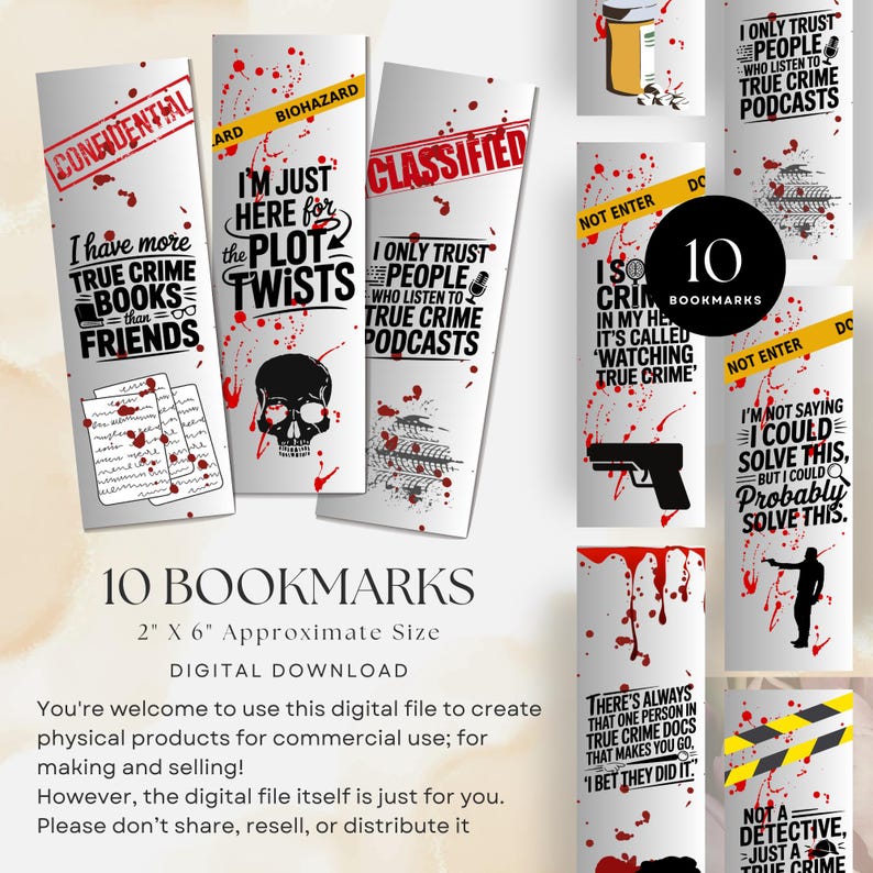 True Crime Bookmarks: Book Lover DIY Gift (digital Download, PNG and ...