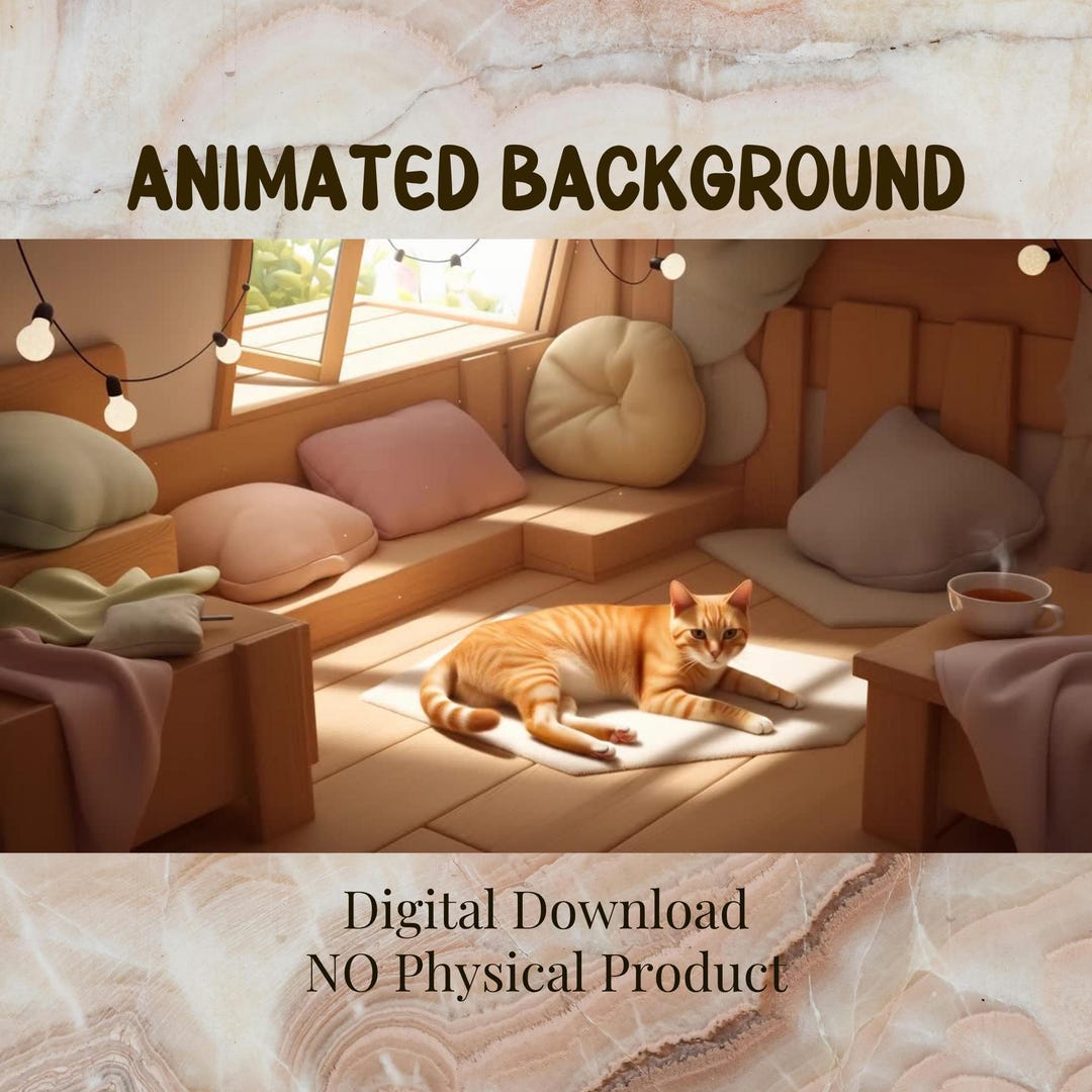 Lofi Cozy Livingroom Animated Background, Tabby Cat, 4K Seamless Loop ...