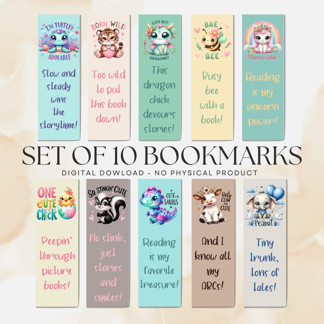Printable Toodler Bookmarks: Book Lover DIY Gift (PDF and PNG Download ...