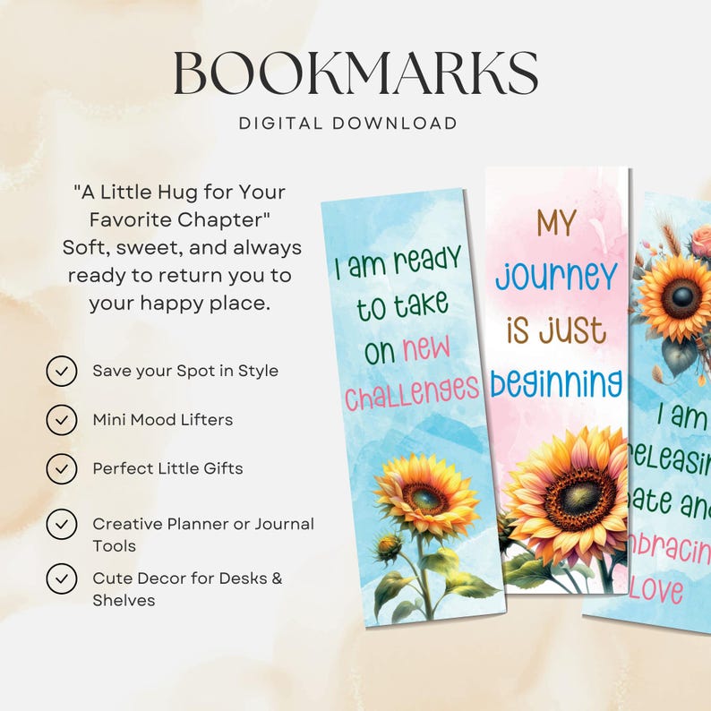 Affirmation Bookmarks, Printable DIY Gift for Book Lovers (PDF and PNG ...