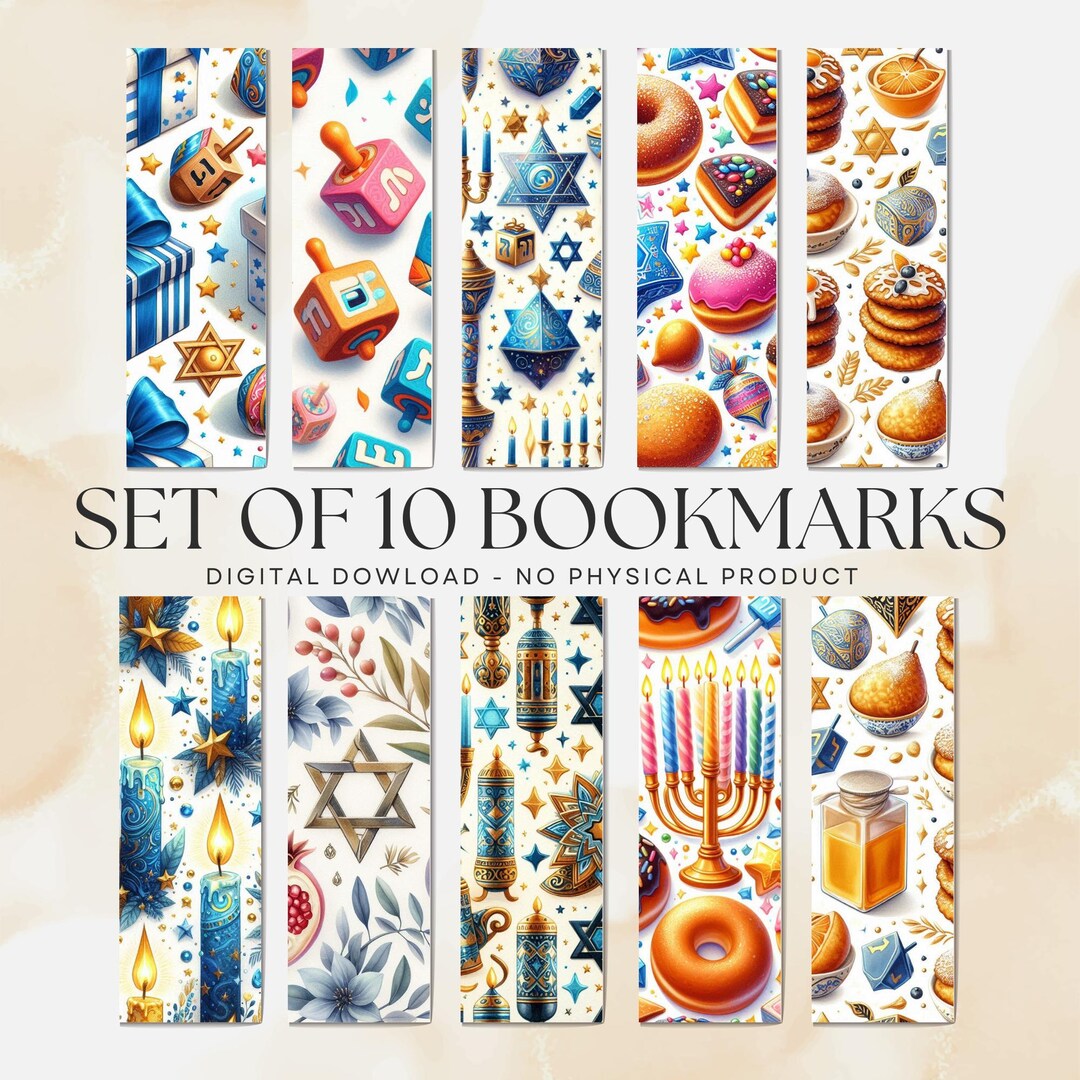 Hanukkah Bookmarks: Festival of Lights DIY Gift, 10 Designs (digital ...