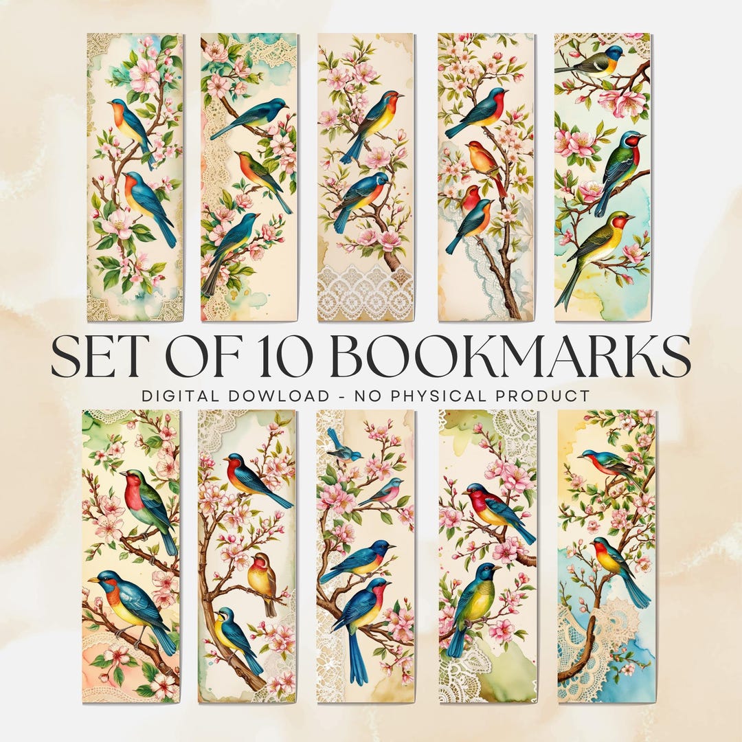 Vintage Birds Bookmarks: Printable DIY Gift, Book Lover (digital ...
