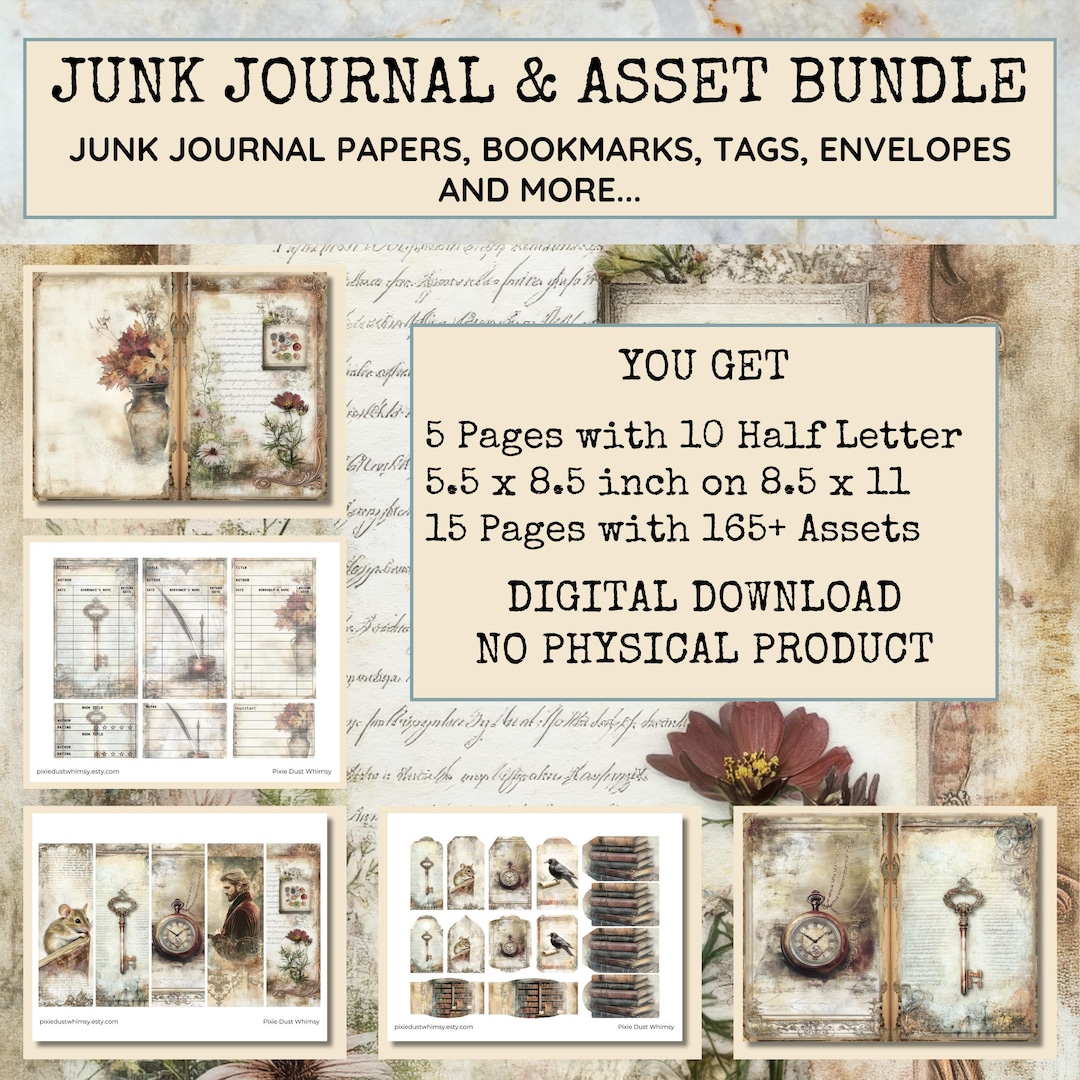 Hidden Library V2 Junk Journal Kit, Printable Ephemera, Bookmarks, Tags ...