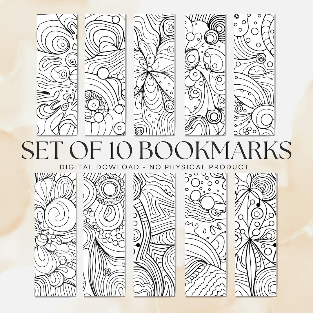 Doodle Printable Bookmark Designs Set of 10 DIY Coloring Bookmarks (PDF ...