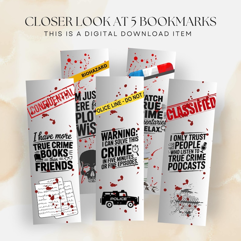 True Crime Bookmarks: Book Lover DIY Gift (digital Download, PNG and ...