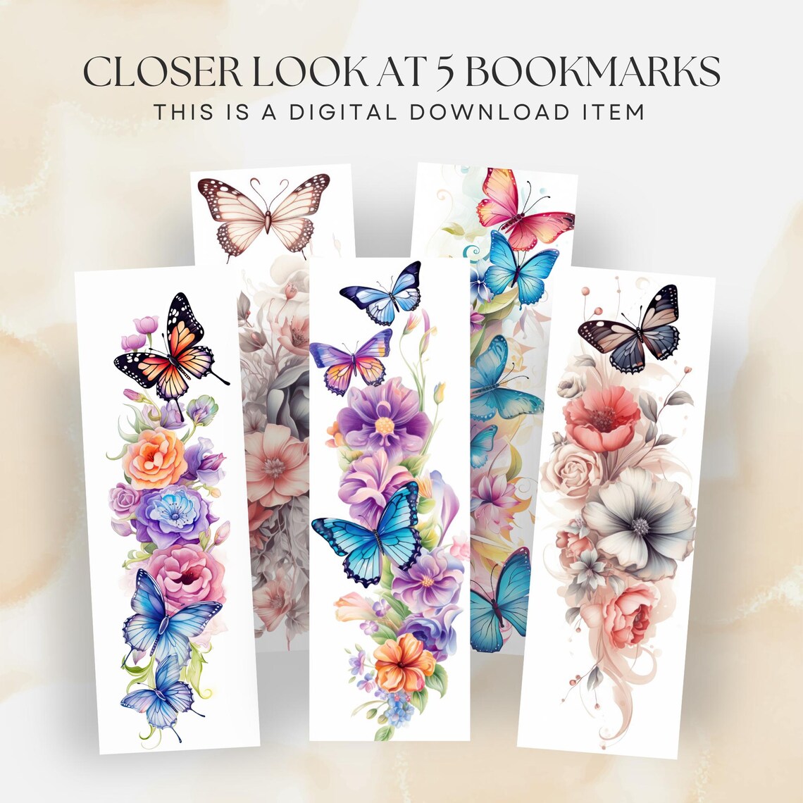 Butterfly Floral Bookmarks: Printable DIY Gift (digital Download, PDF ...