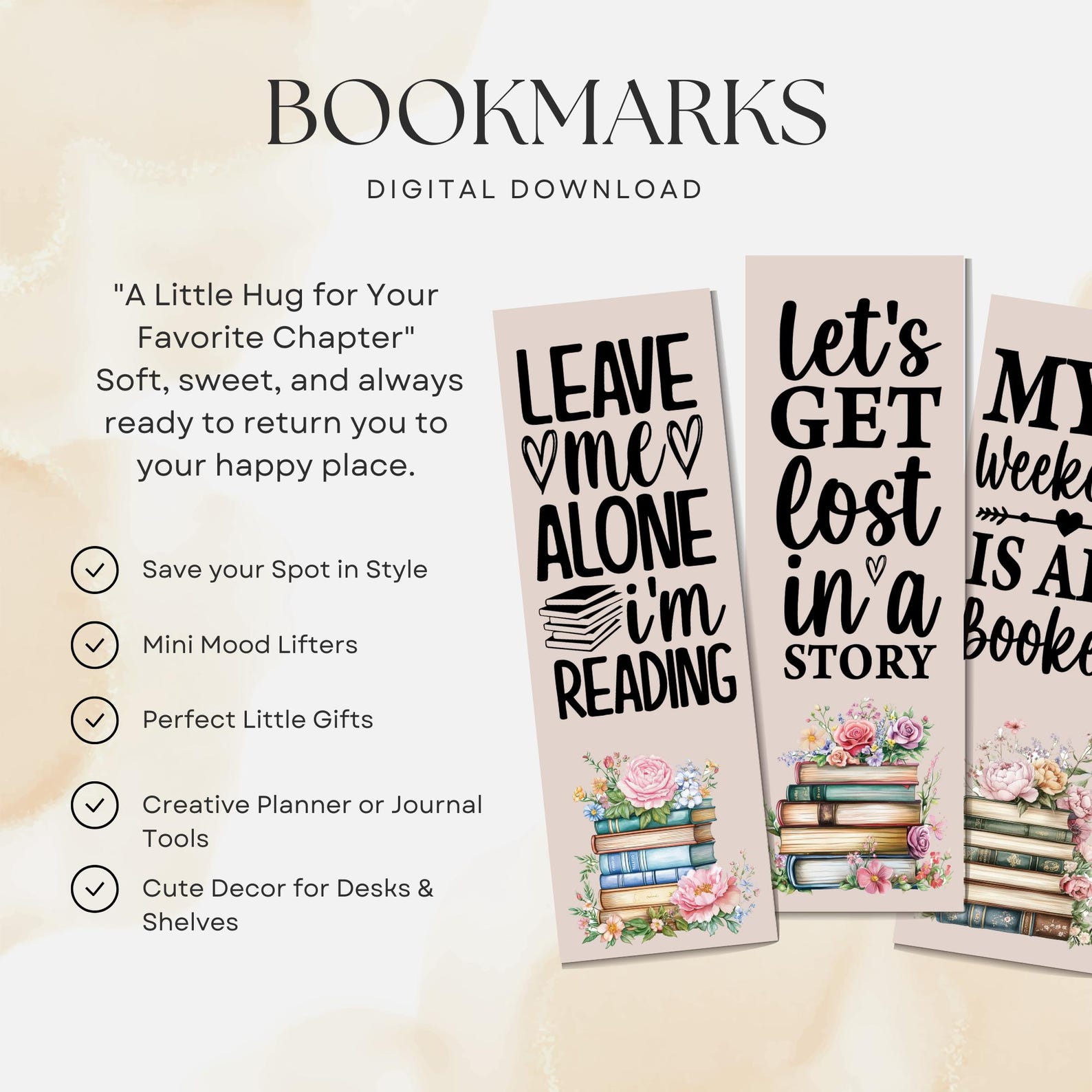 Floral Bookmarks: Stacked Books Design, DIY Gift (PDF and PNG Download ...