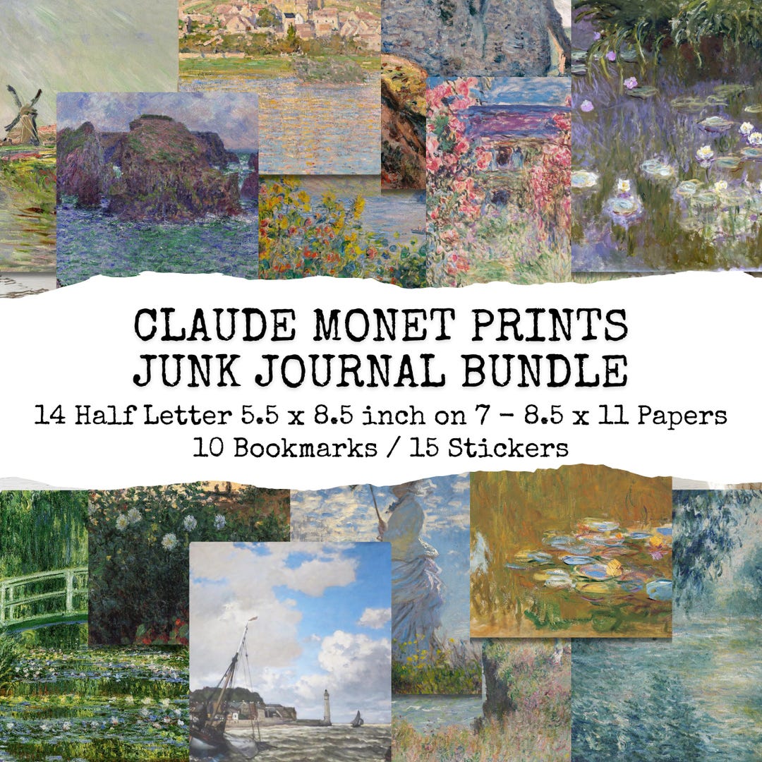 Claude Monet Prints, Junk Journal Bundle, Printable Pages, Bookmarks ...