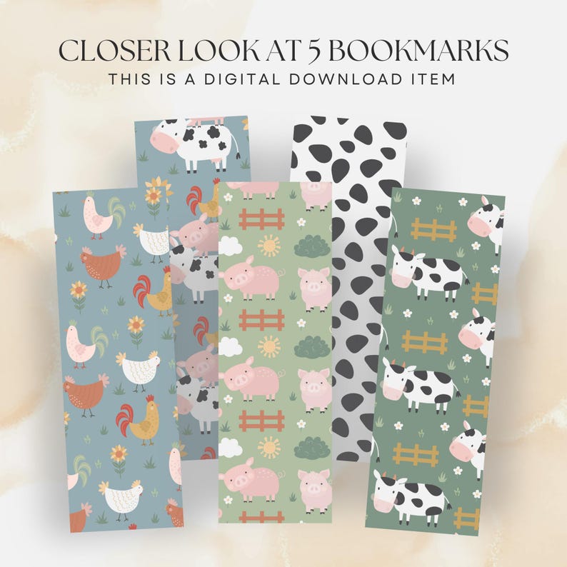 Printable Bookmarks: Farm Animal Designs - DIY Party Favors (PDF and ...