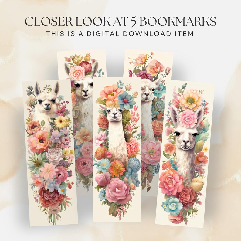 Floral Llama Bookmarks: Printable DIY Gift, Book Lover (PDF and PNG ...