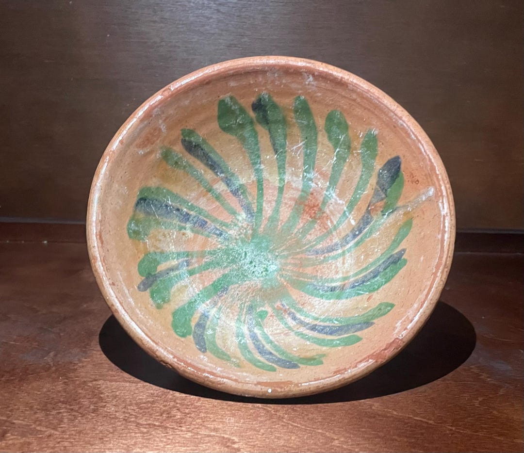Spanish Colonial Bowl Qith Spiral Design green and Black 18th Century ...
