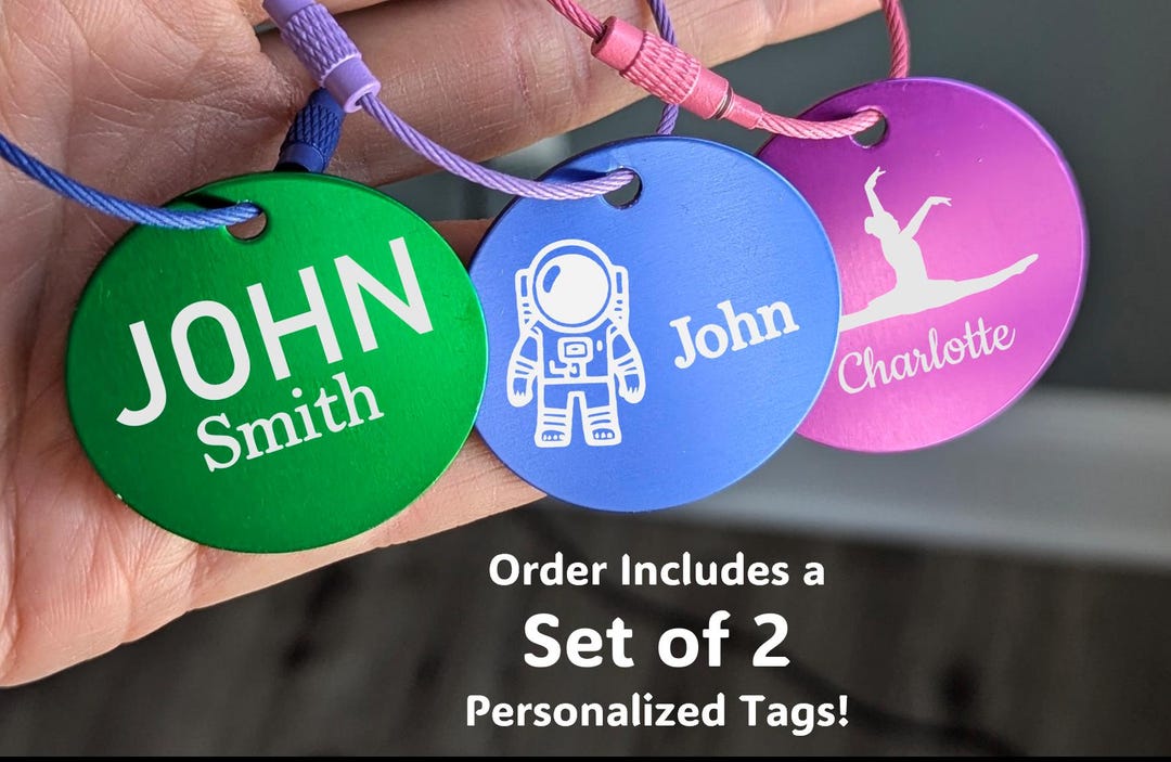 Personalized Round Metal Name Tags, Set of 2 Metal Luggage Tags ...