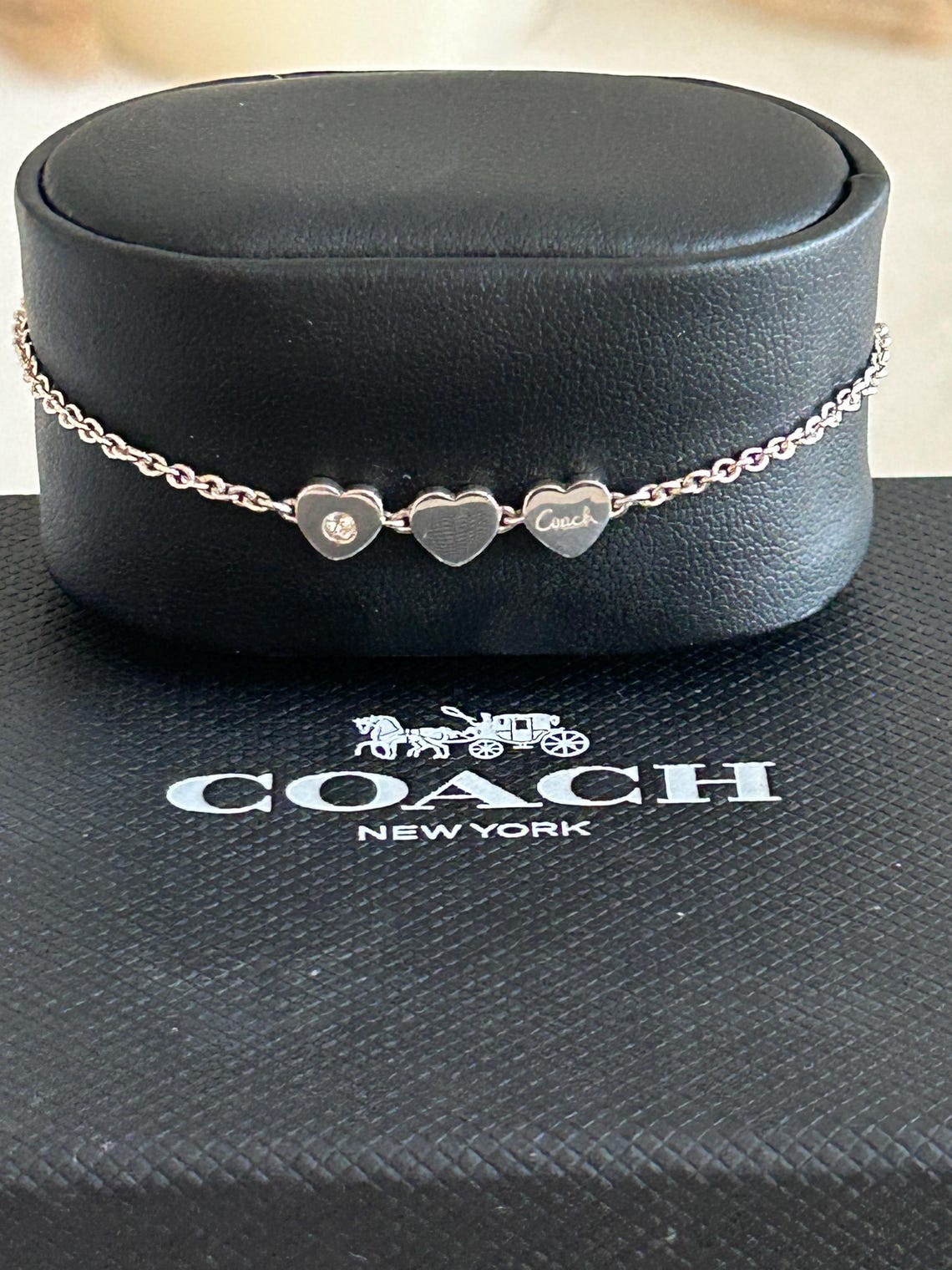 Coach Sterling Silver & Crystal Heart Bracelet 7” Long - Etsy