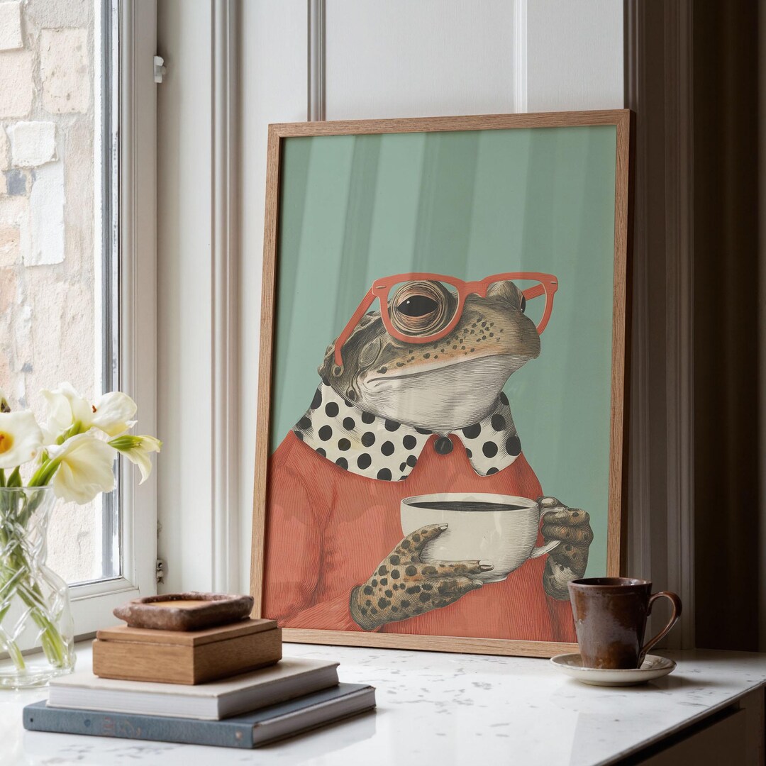 Toad Drinking Coffee Poster: Storybook Animal Print - Etsy
