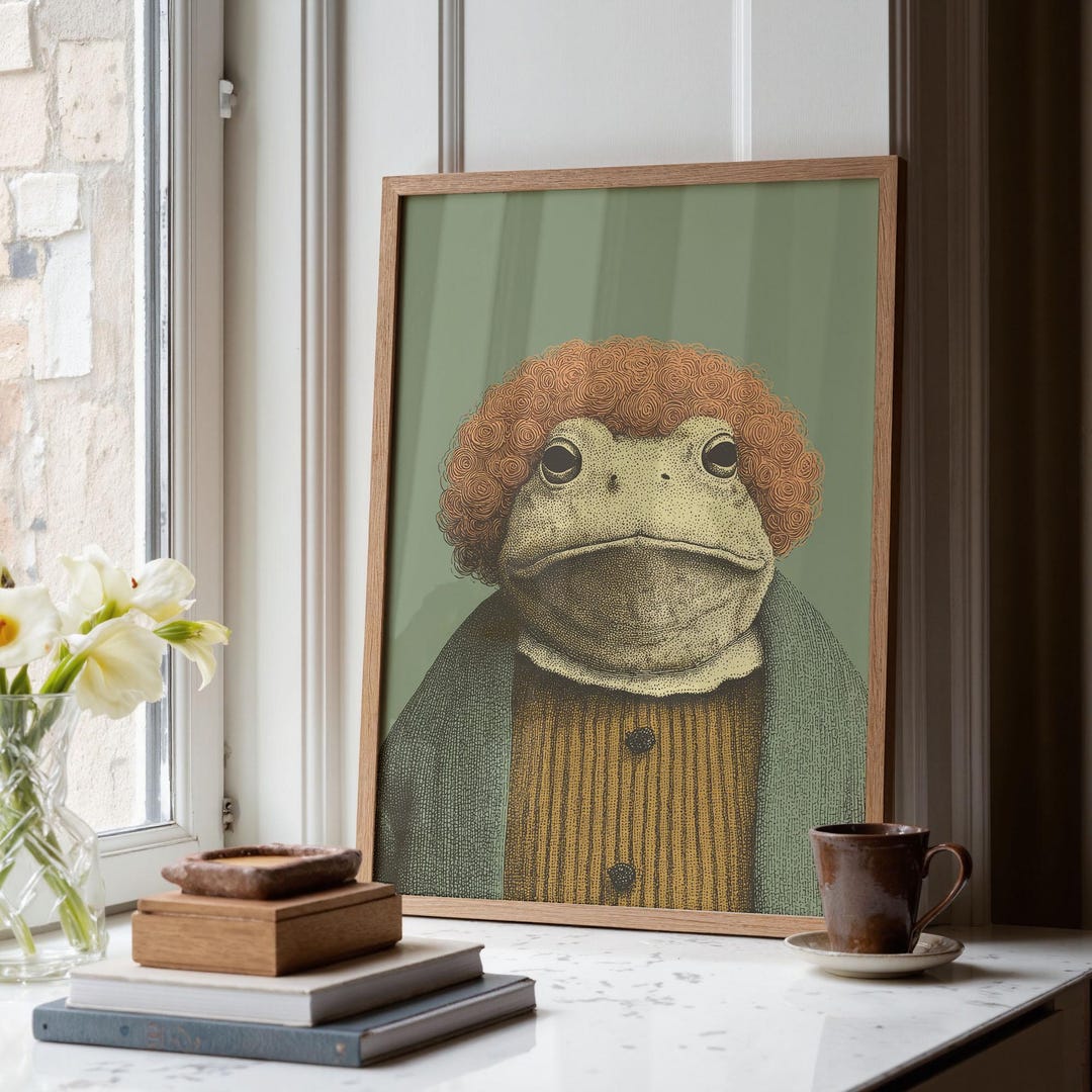 Frog in a Pink Wig Poster: Whimsical Animal Print - Etsy