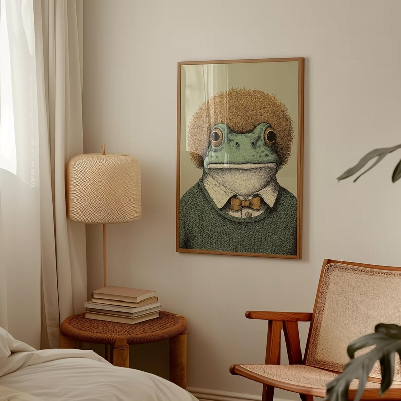 Frog in a Wig Poster: Whimsical Animal Print - Etsy