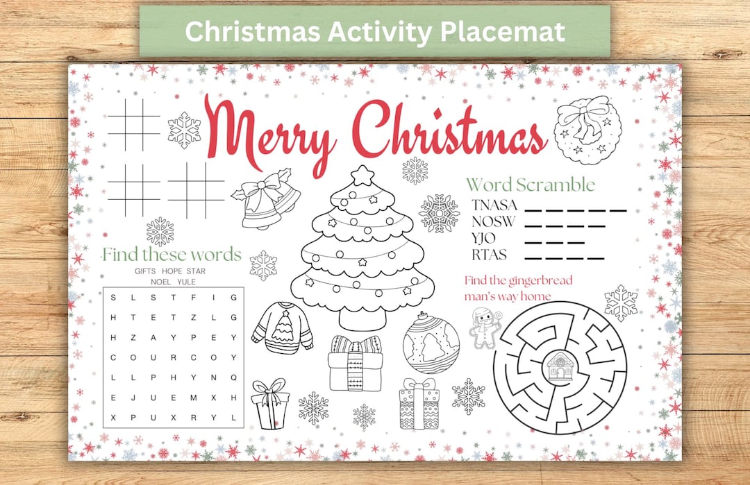 Mantel individual para colorear de Navidad, hoja de actividades ...