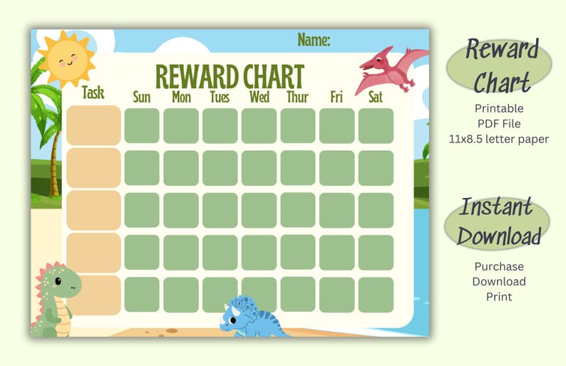 Reward Chart Dino Routine Chart Potty Training Chart Printable Kid ...