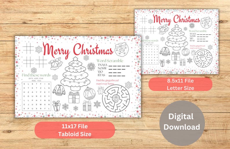Christmas Coloring Placemat Printable Activity Sheet Christmas Party ...