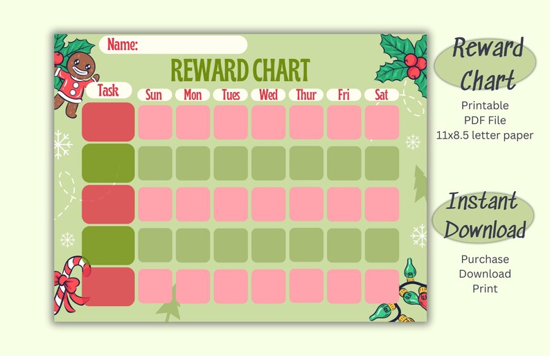 Christmas Reward Chart: Potty Training Chore Chart (printable) - Etsy