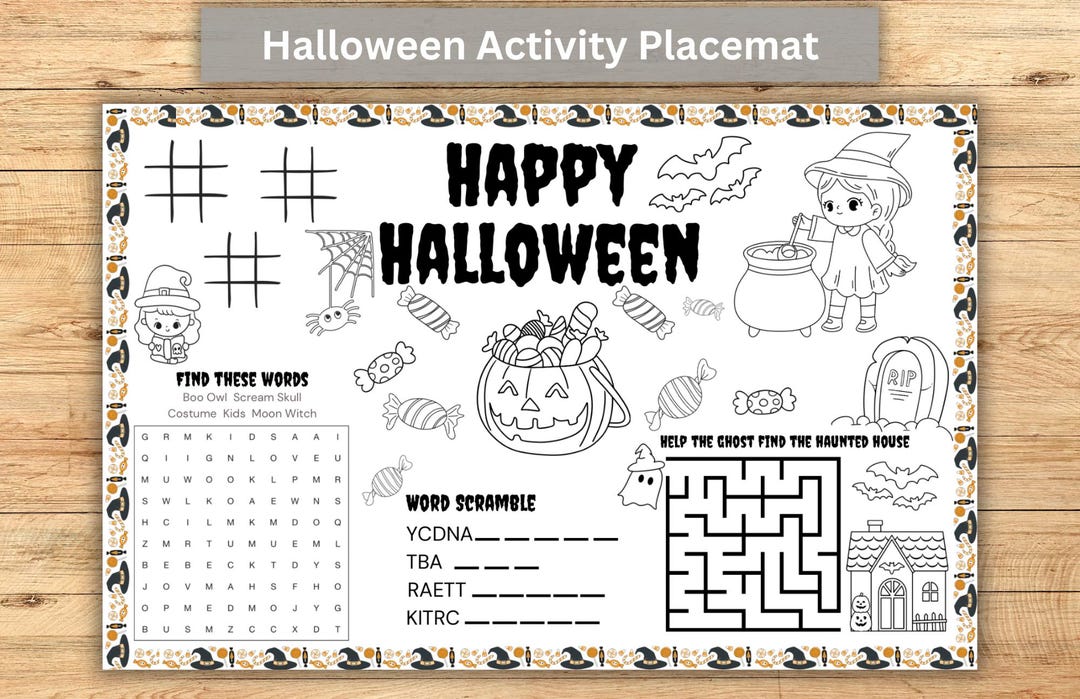 Halloween Coloring Placemat: Printable Party Activity (PDF) - Etsy