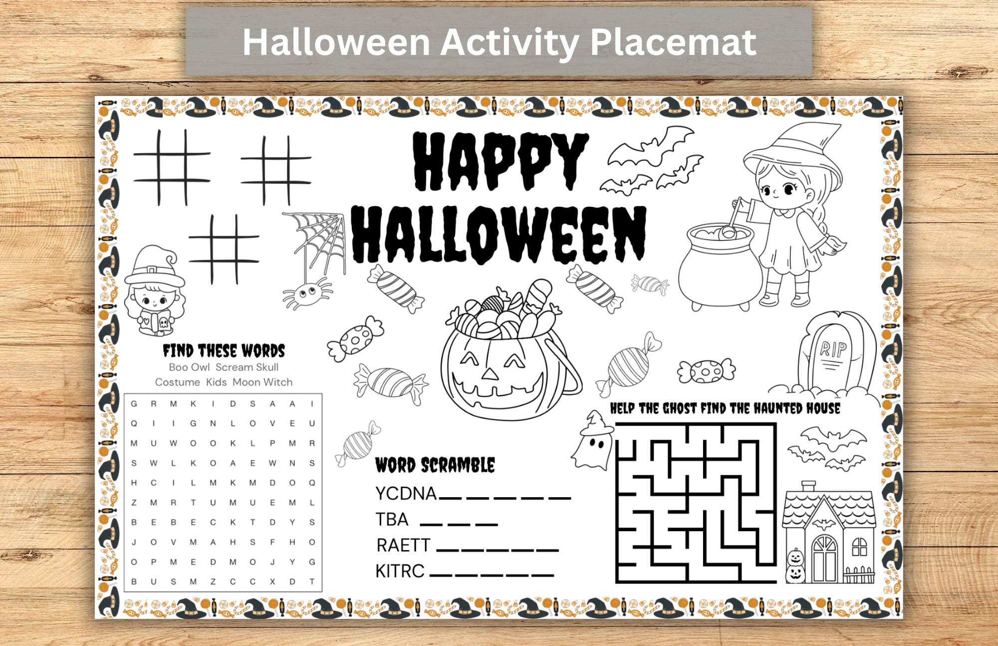 Halloween Coloring Placemat Printable Activity Sheet Halloween Party ...