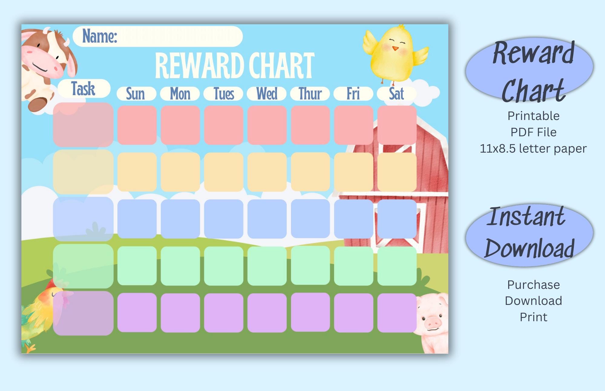 Farm Reward Chart Routine Chart Potty Training Chart Printable Kid ...