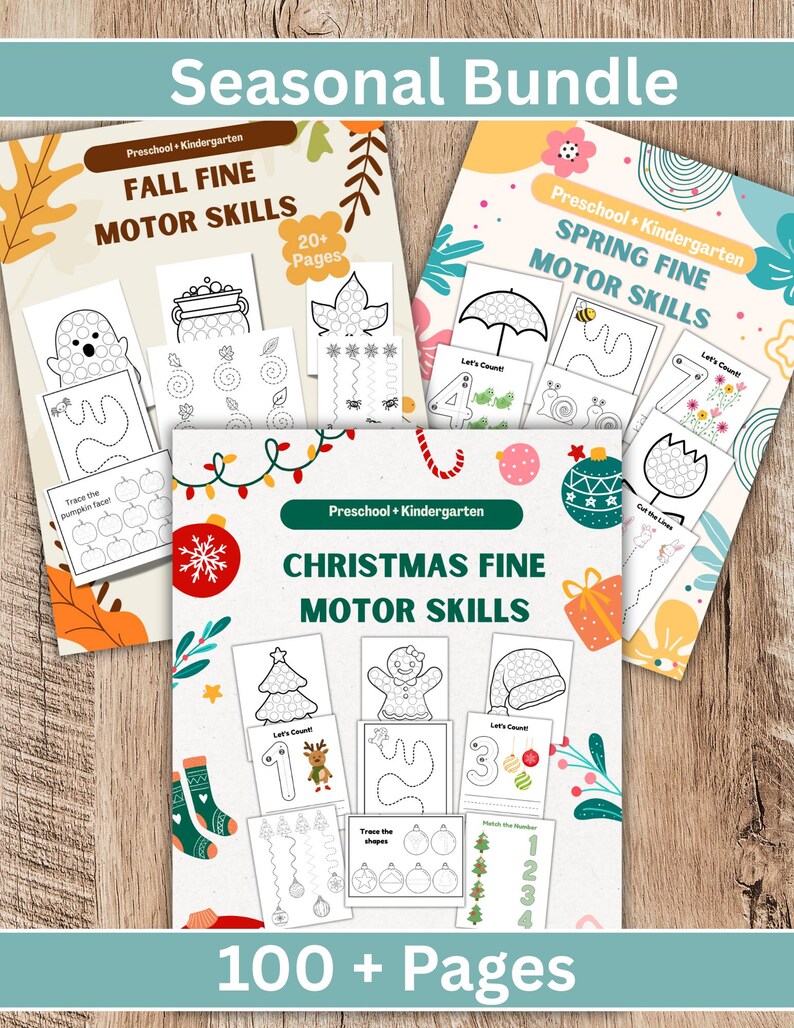 Seasonal Preschool Worksheet Bundle • Spring, Fall & Christmas ...