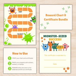 Monster Reward Chart & Certificate Set (digital Download) - Etsy