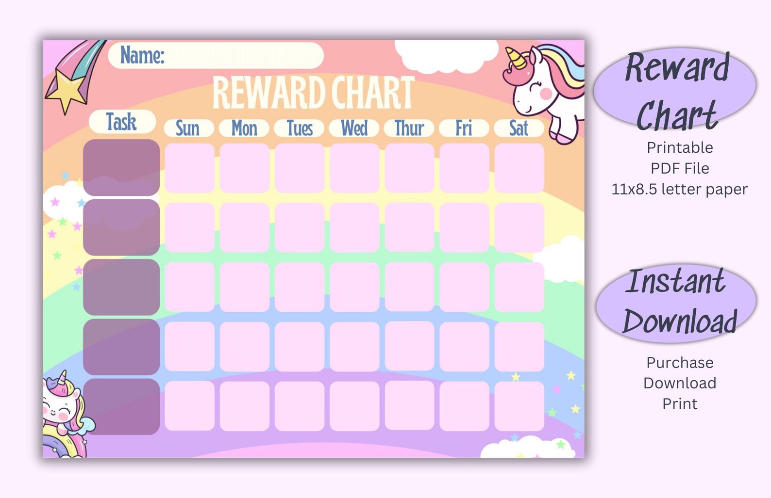 Reward Chart Unicorn Routine Chart Potty Training Chart Printable Kid ...